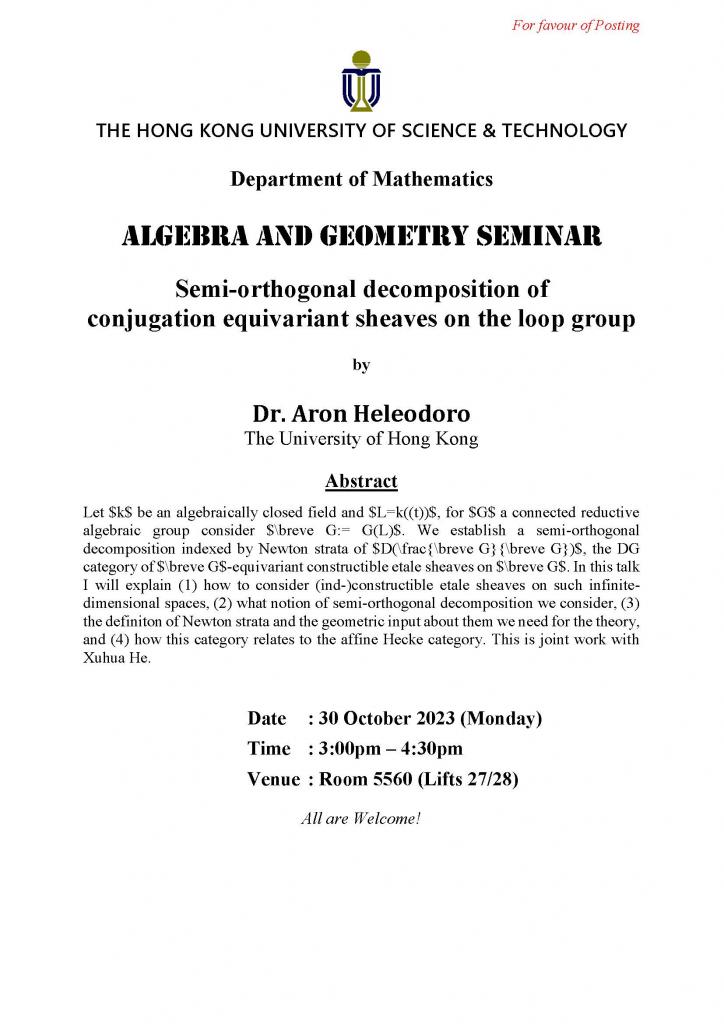 Department Of Mathematics Algebra And Geometry Seminar Semi Orthogonal Decomposition Of